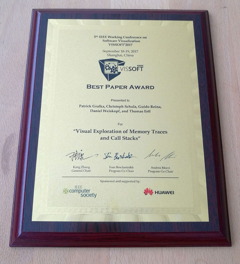 Best paper award for the paper "Visual Exploration of Memory Traces and ...